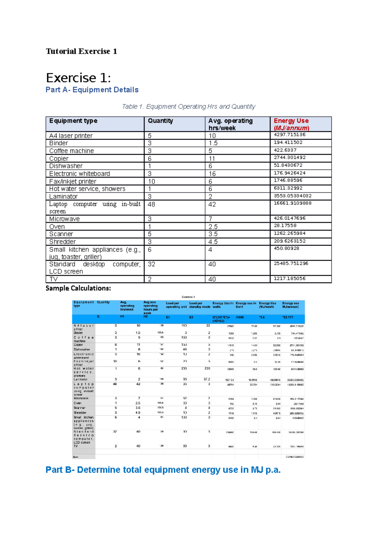 Exercise 1 - Tutorial Exercise 1 Exercise 1: Part A- Equipment Details ...
