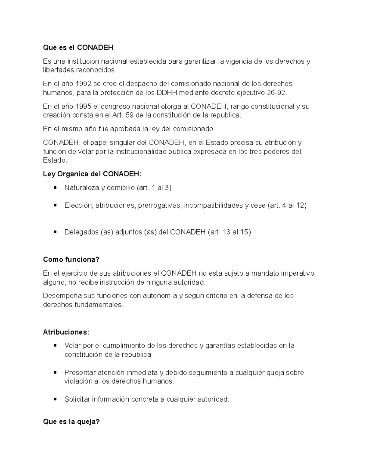 Resumen del conadeh - deechsos - Que es el CONADEH Es una institucion ...