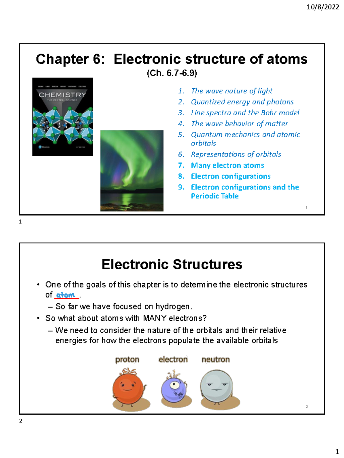 Lecture 16 - Exam 3 - ####### Chapter 6: Electronic structure of atoms (Ch. 6.7-6) 1. The wave ...