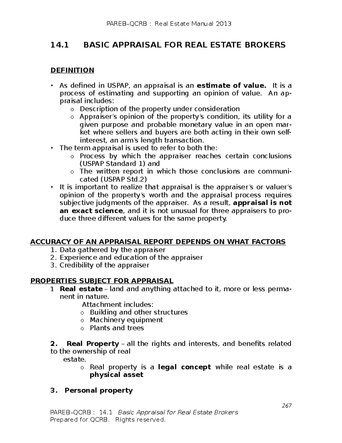 Basic Appraisal for Real Estate Brokers pg267-270 - 14 BASIC APPRAISAL ...