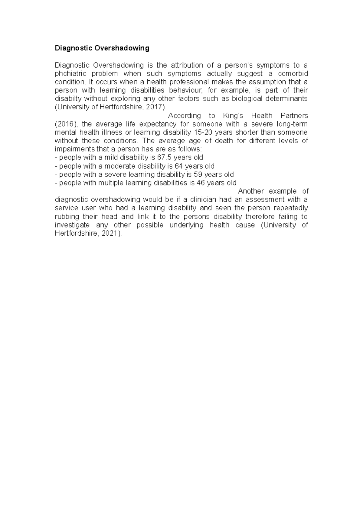 Diagnostic Overshadowing - Diagnostic Overshadowing Diagnostic ...