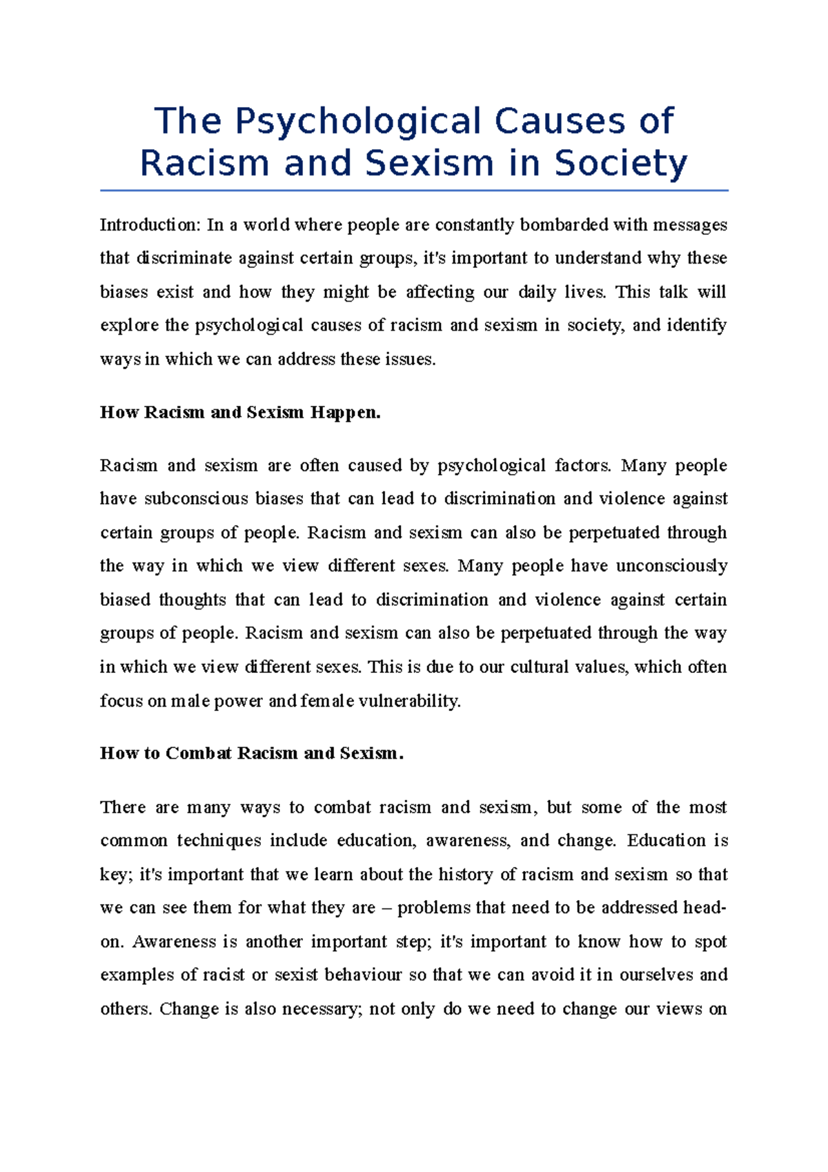 The Psychological Causes of Racism and Sexism in Society - The ...