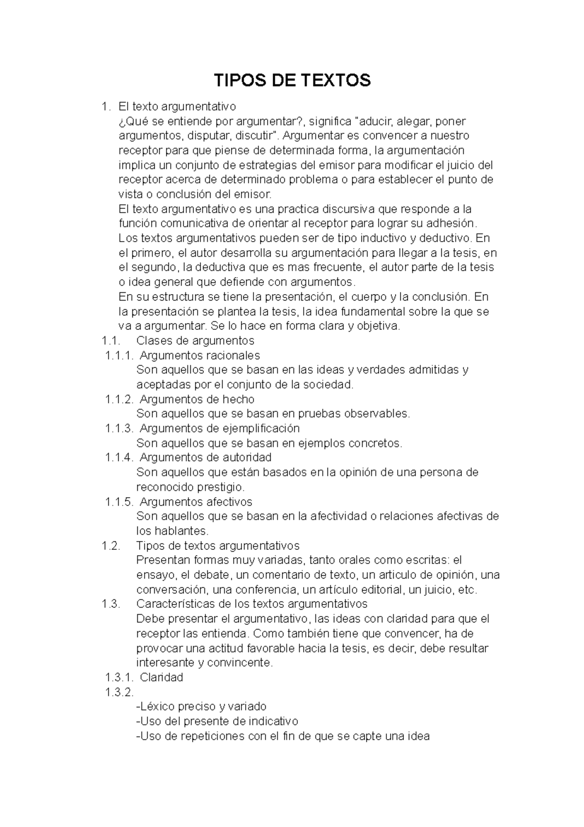 Tipos DE Textos - notas - TIPOS DE TEXTOS El texto argumentativo ¿Qué ...