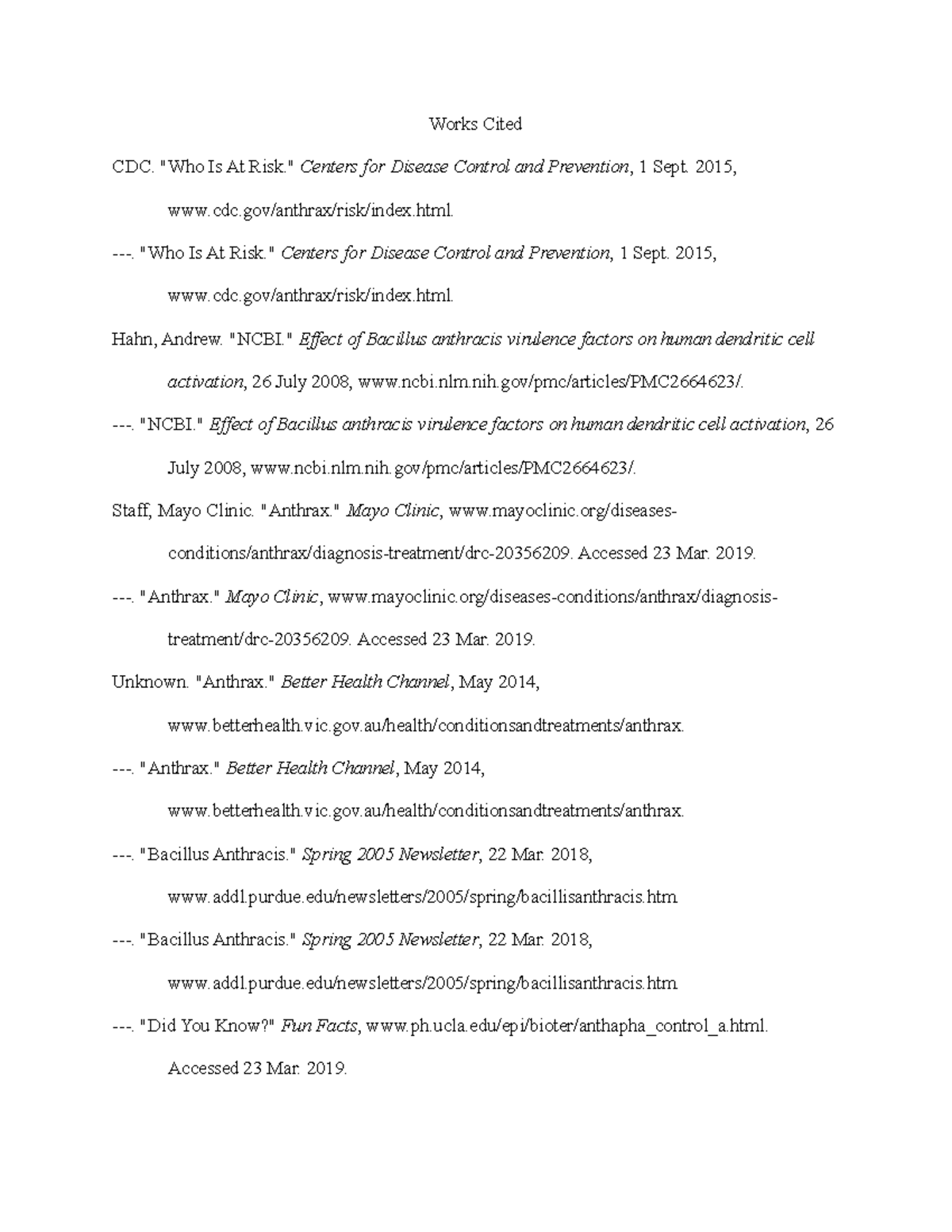 Sources for bio104 - Works Cited CDC. "Who Is At Risk." Centers for ...
