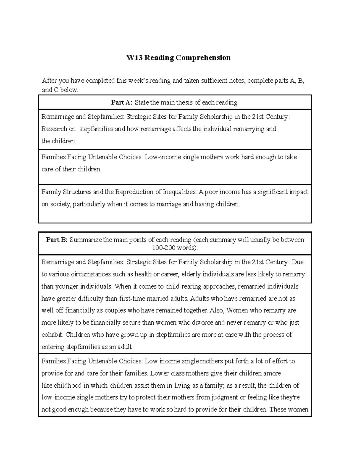 Soc311 W13Reading Comprehension - W13 Reading Comprehension After you ...