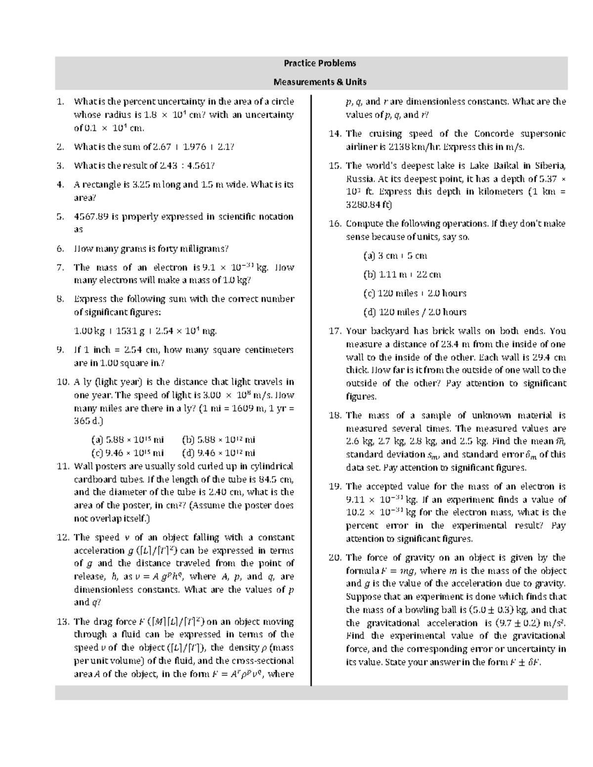 01+measurements+and+units - Practice Problems Measurements & Units What ...