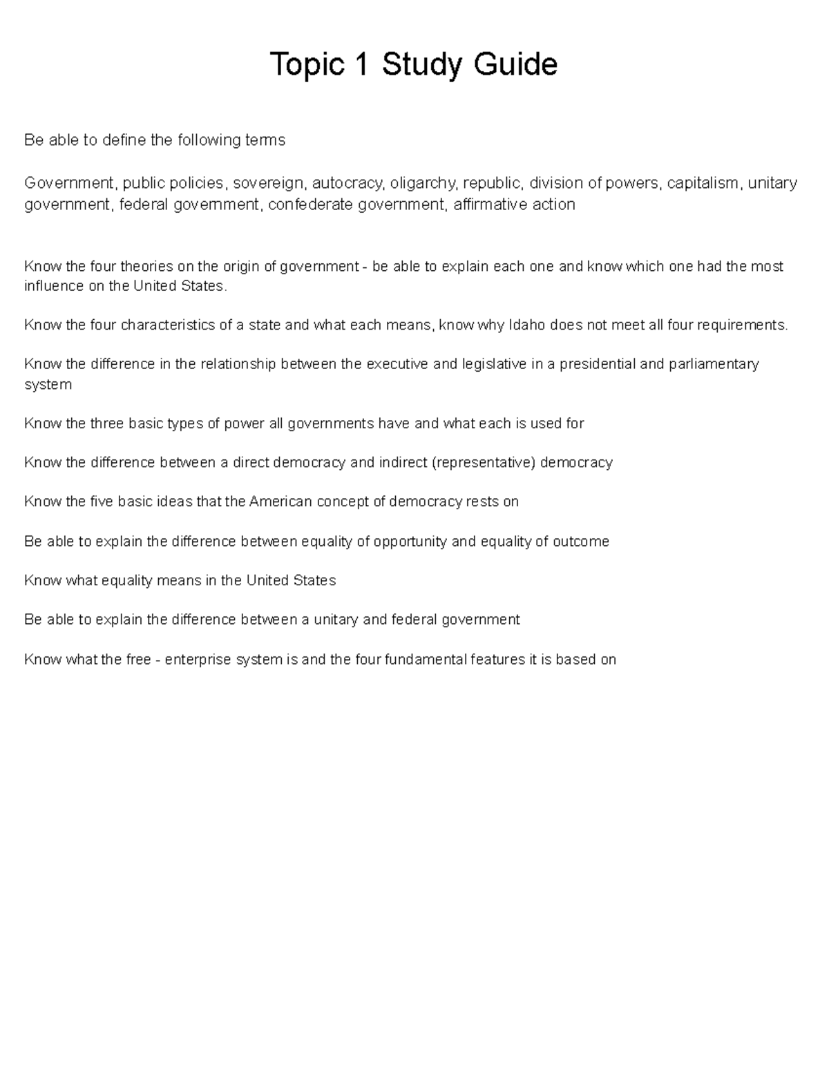 Topic 1 Study Guide - Topic 1 Study Guide Be able to define the ...