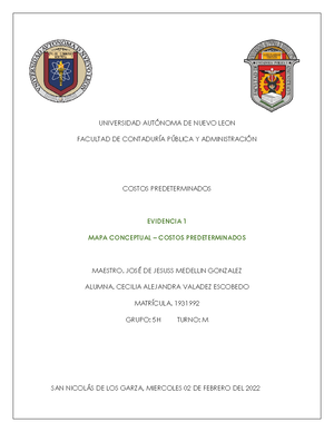 EV1- Mapa conceptual de los costos predeterminados- Zulema Olivares - UNIVERSIDAD AUTONOMA DE ...