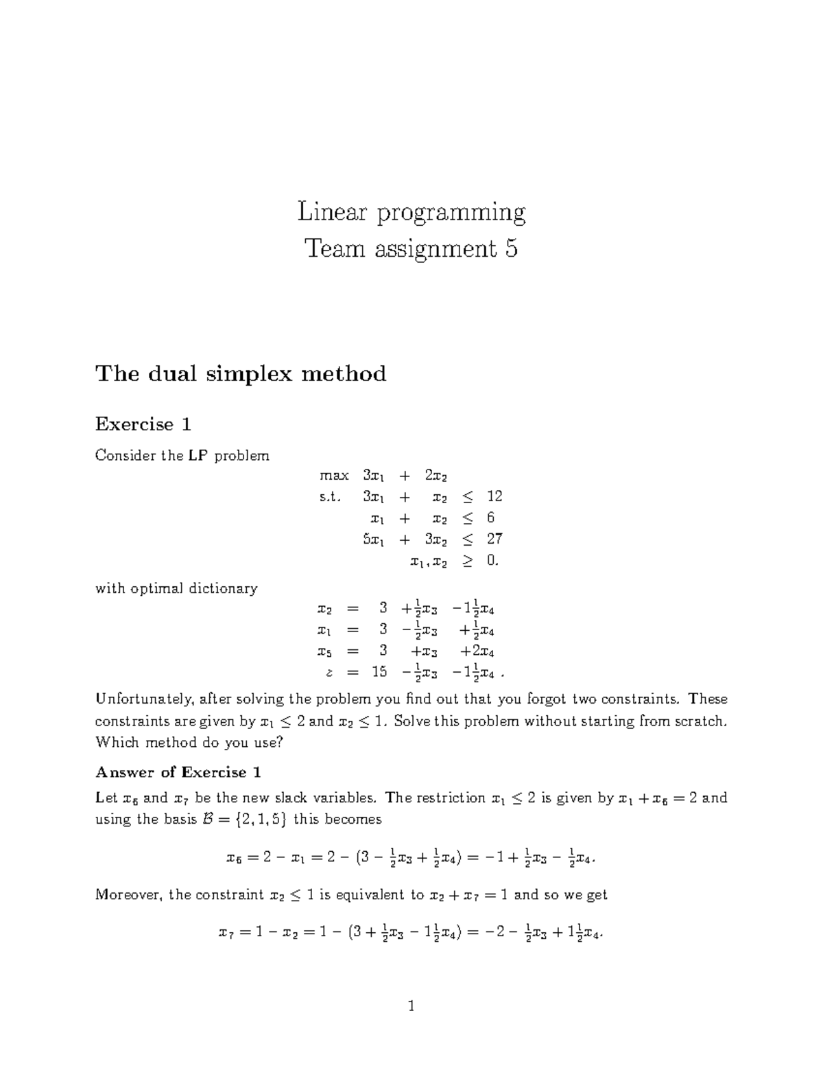 dual simplex methode oefenopdrachten met antwoorden - Linear ...
