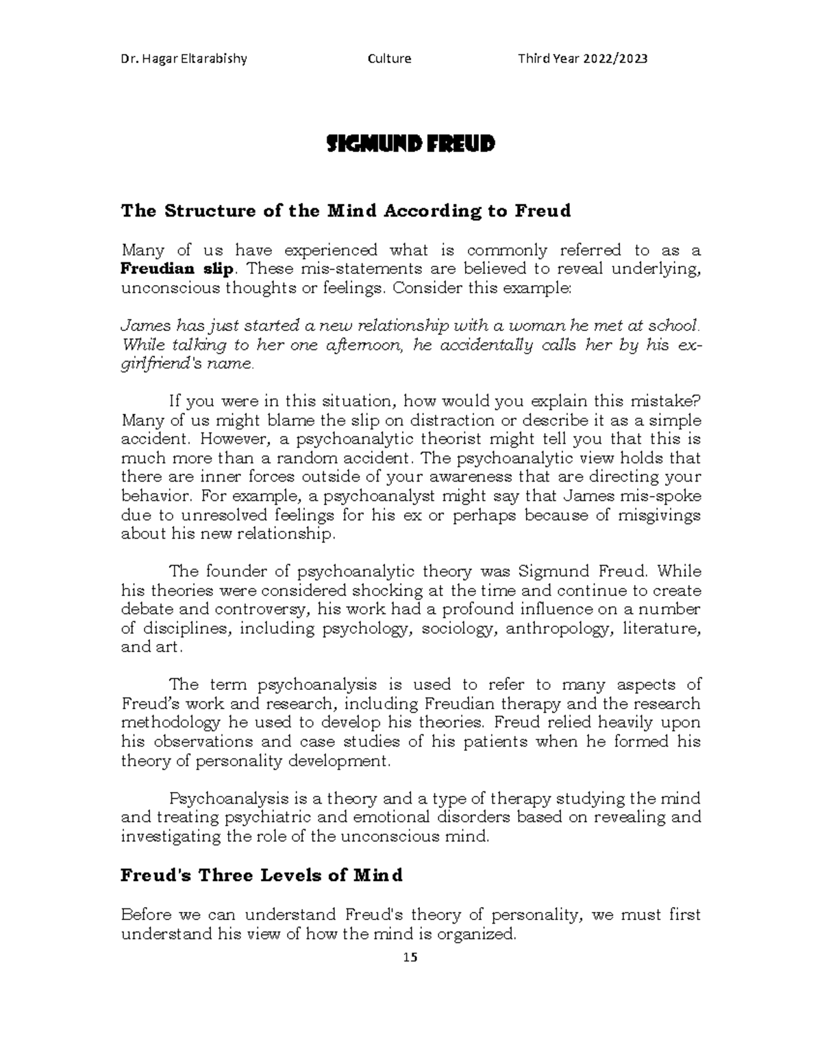 Freud - Sigmund Freud The Structure of the Mind According to Freud Many ...