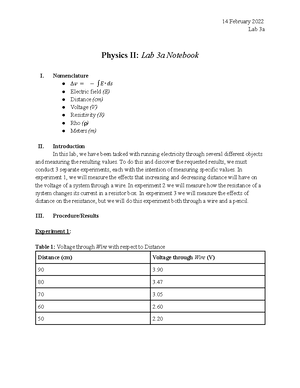 Lab 2a Excel PDF - Electric Field for two Positive Charges Particle Location Separtation ...