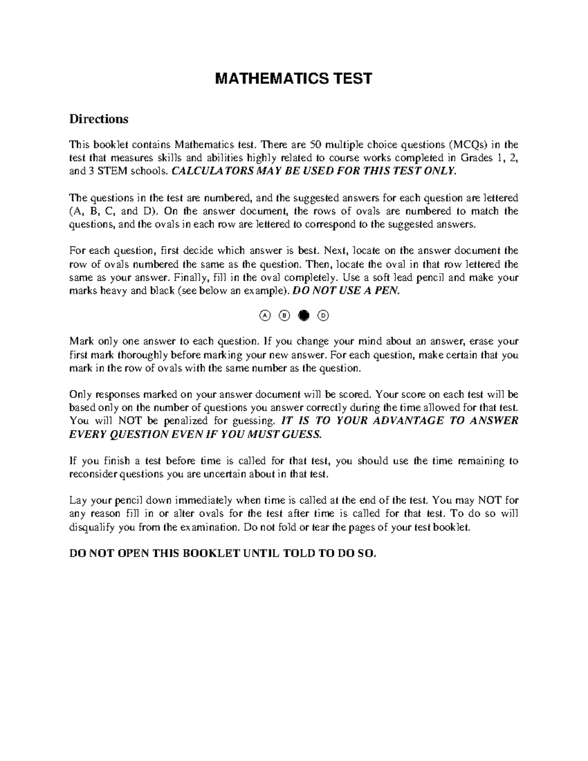 URT MATH Released - dfl - MATHEMATICS TEST Directions This booklet ...