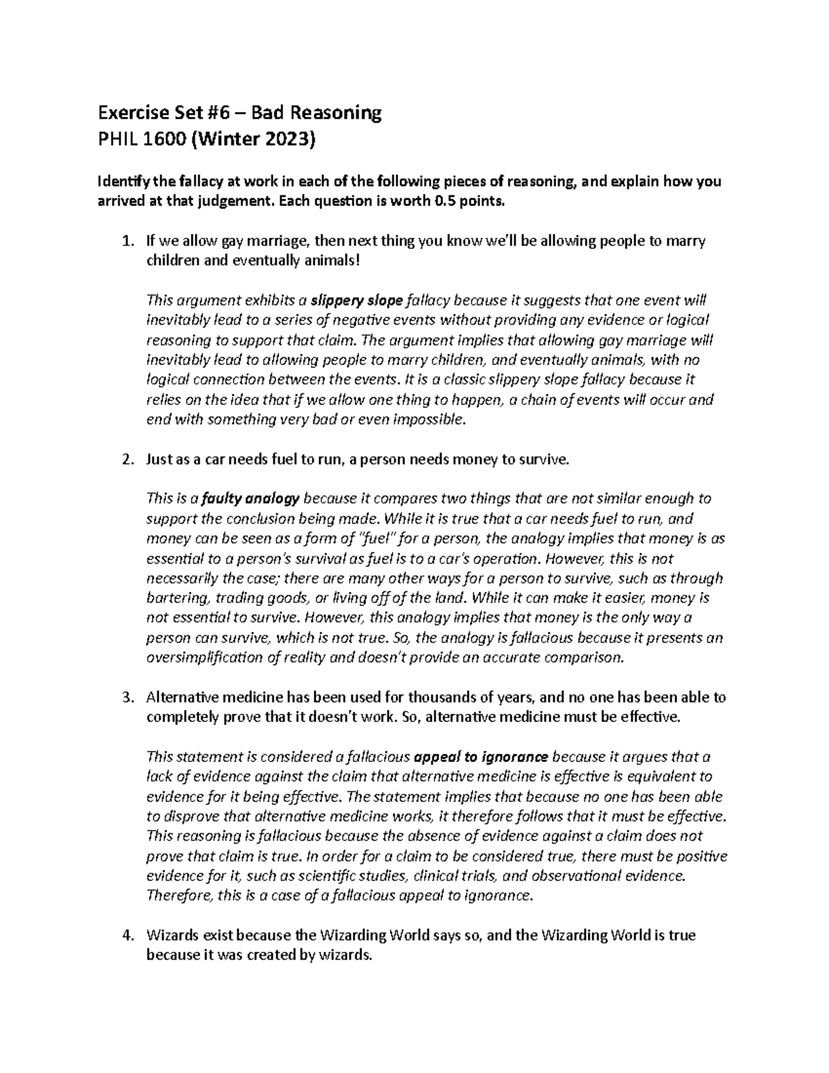 Exercise Set #6 - Model Response - Exercise Set #6 – Bad Reasoning PHIL ...