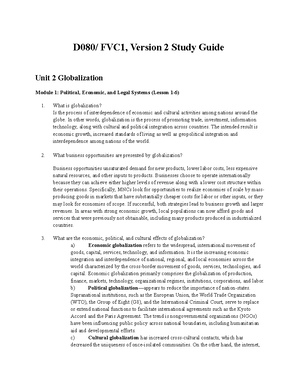 Study guide for D080 - Unit 2 Globalization Module 1: Political ...