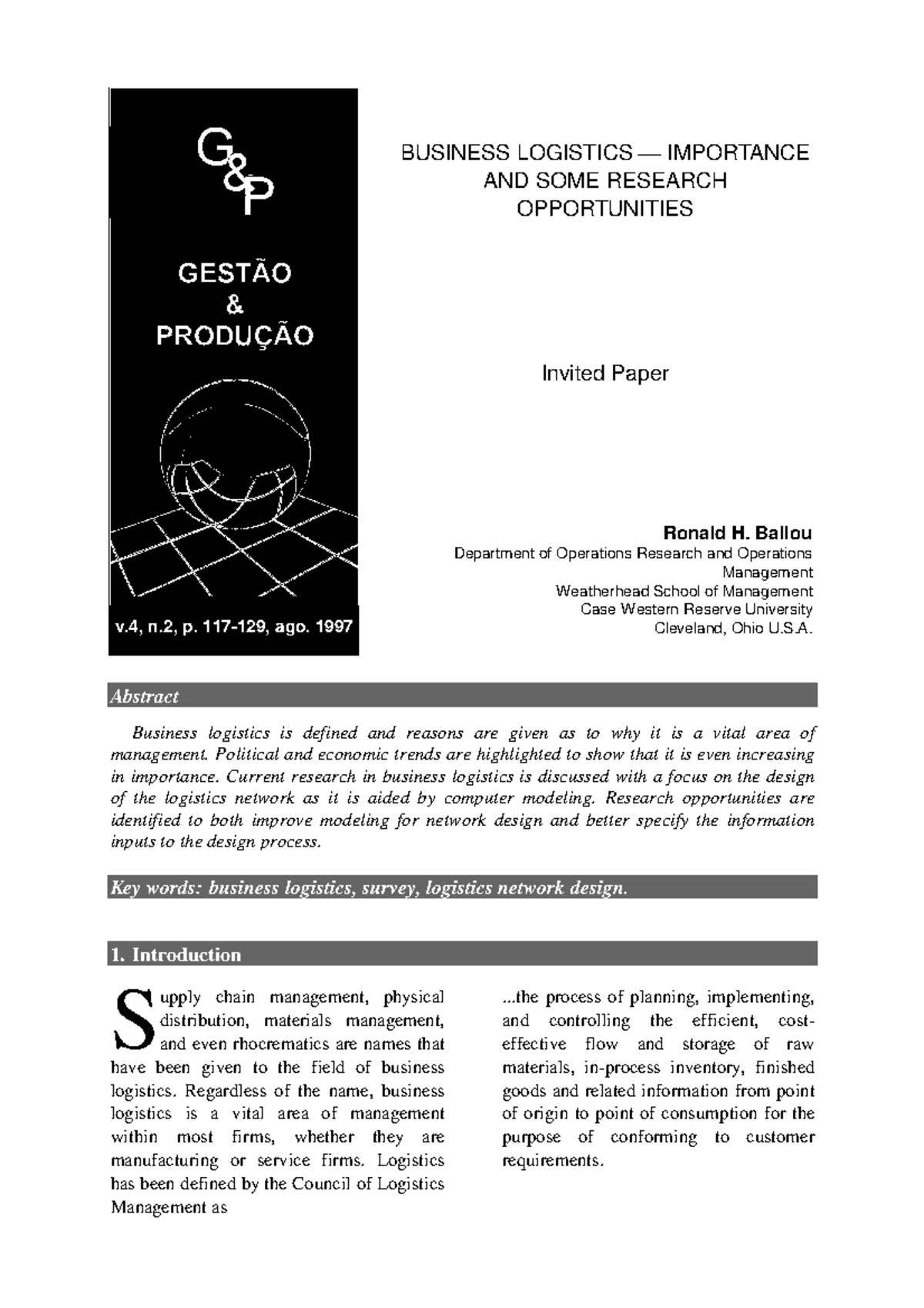 15. Business logistics. Importance and some research opportunities ...