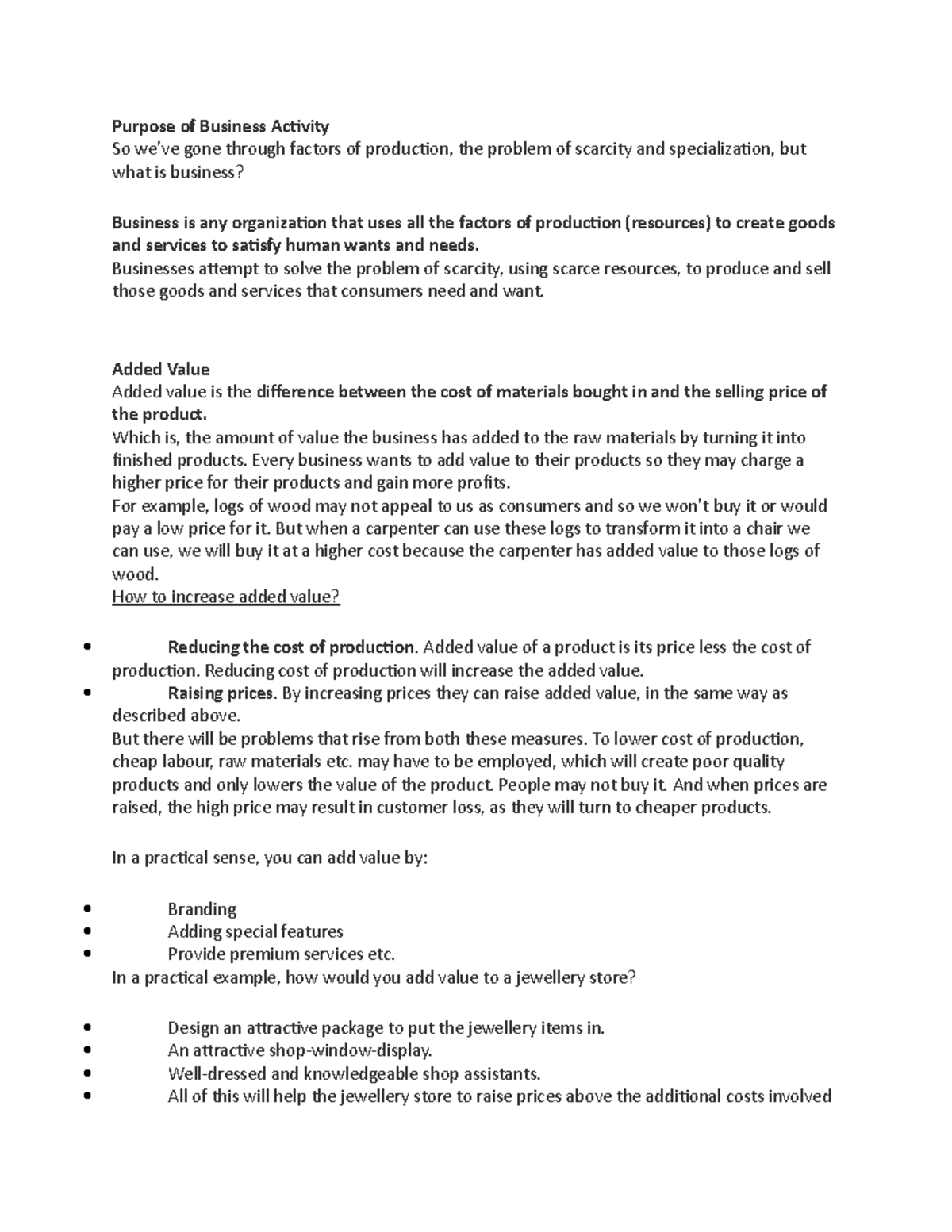 Purpose of Business Activity - Businesses attempt to solve the problem ...