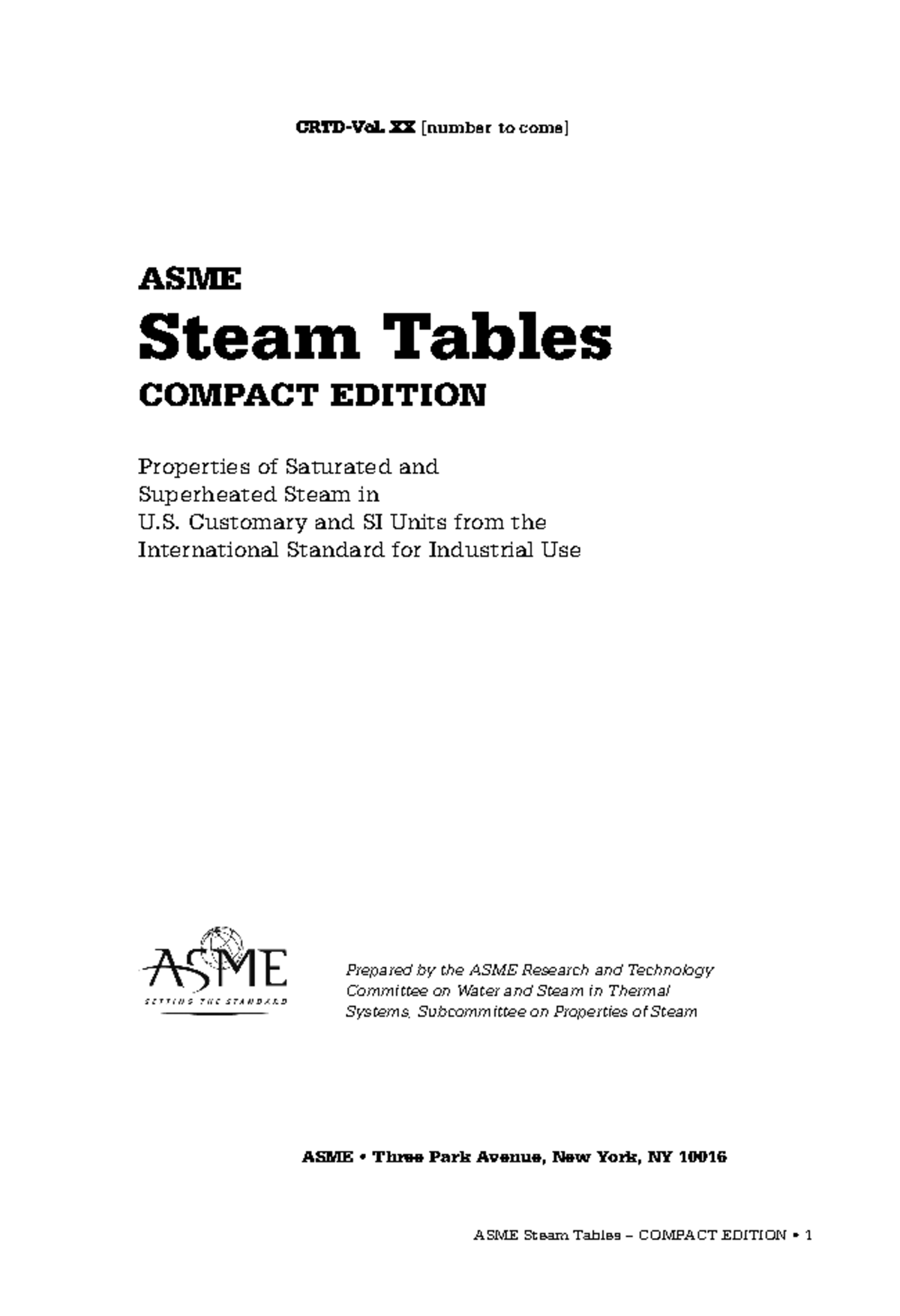 ASME Steam Tables Compact - XX to ASME Steam Tables COMPACT EDITION ...