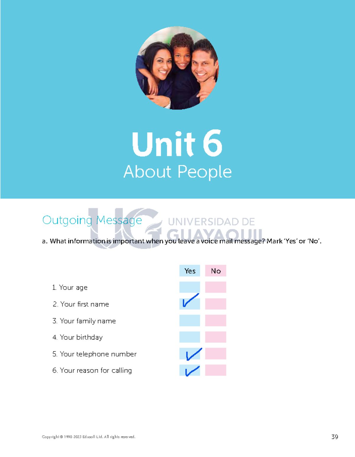 About People - Outgoing Message a. What information is important when ...