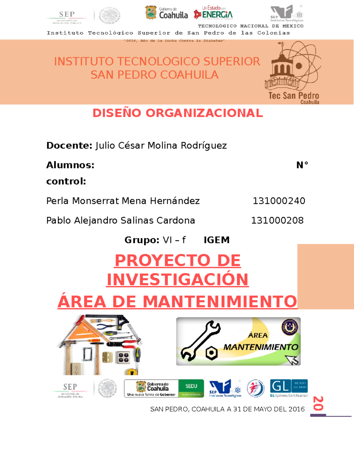 Área de Mantenimiento - resumen - 20 INSTITUTO TECNOLOGICO SUPERIOR SAN ...