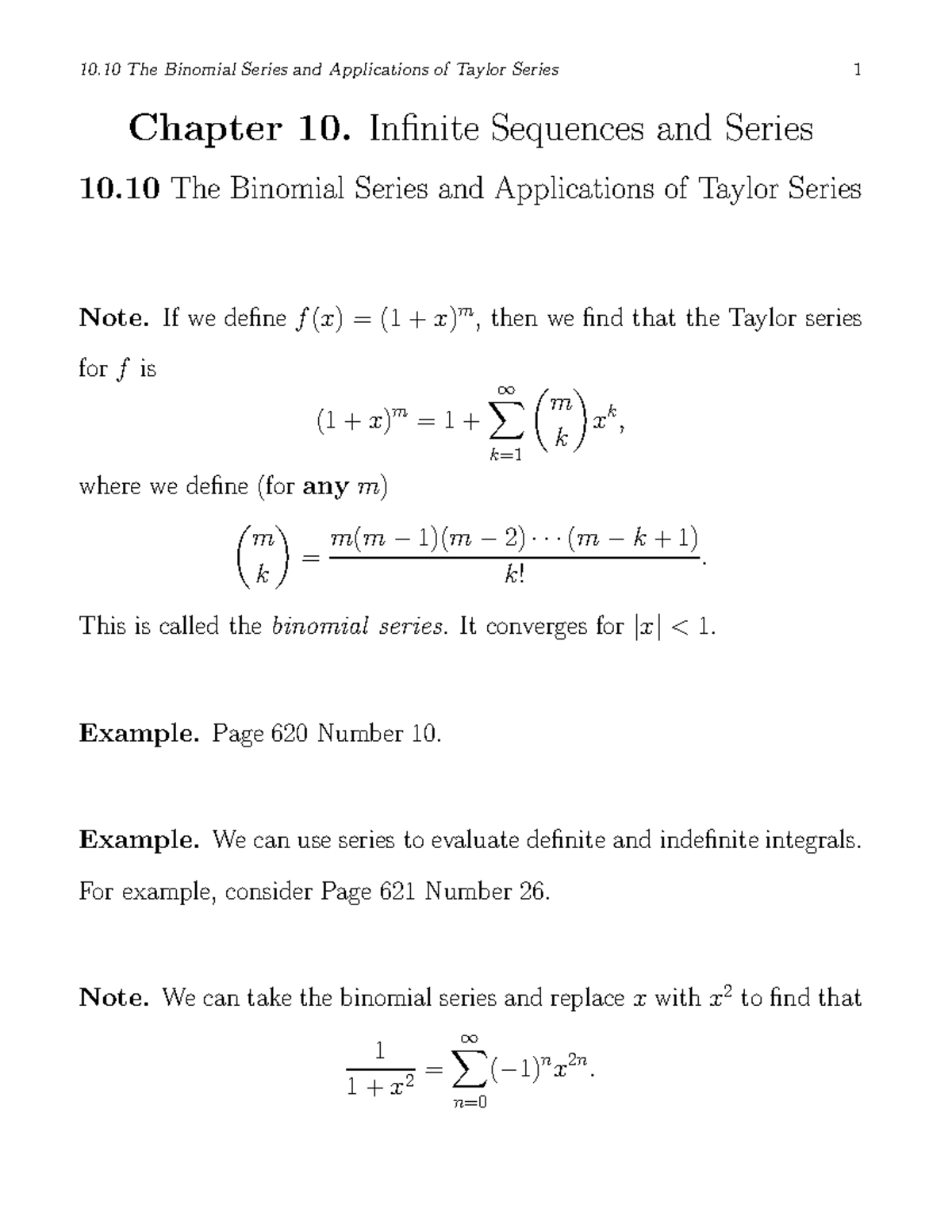 The Binomial Series and Applications of Power Series - Infinite ...