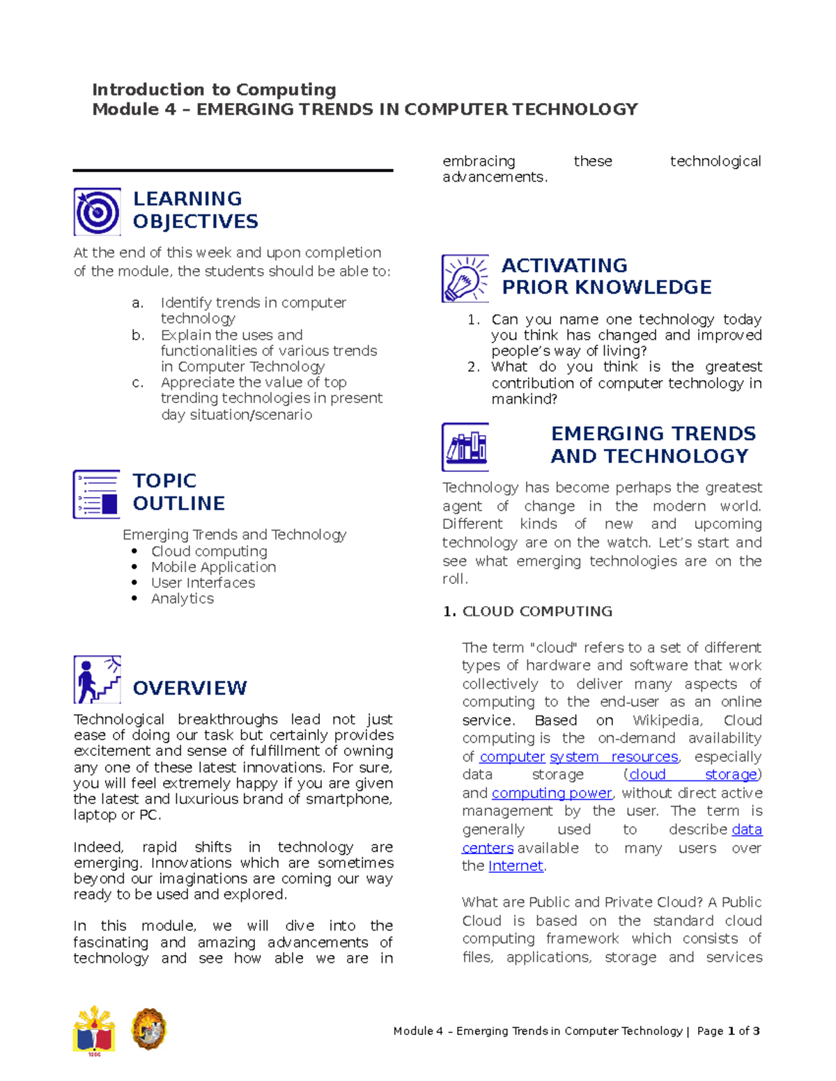 MOdule 4 Emerging Trends in IT - LEARNING OBJECTIVES At the end of this ...