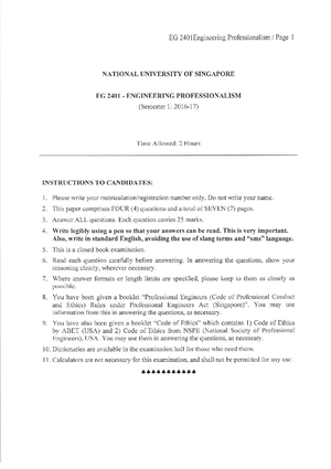 Eg2401 THL Tutorial 1 - EG 2401 Engineering Professionalism Tutorial 1 ...