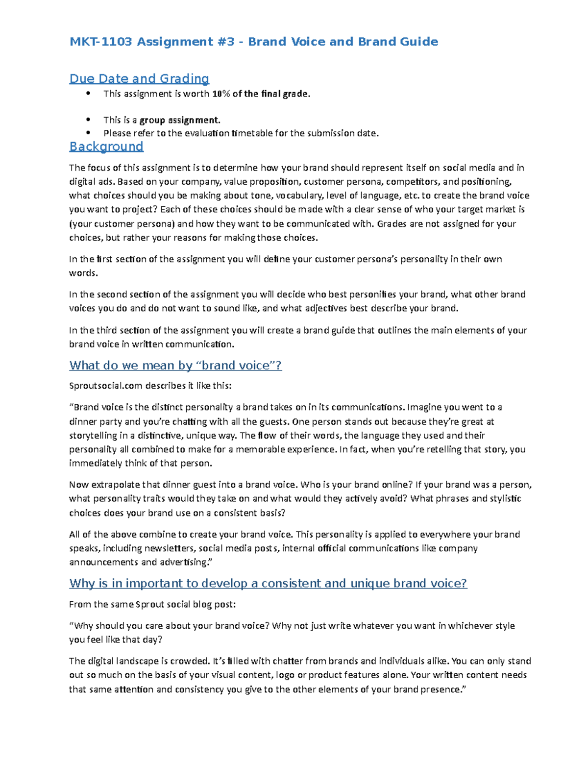 MKT-1103 Assignment #3 - Brand Voice and Brand Guide - Due Date and ...