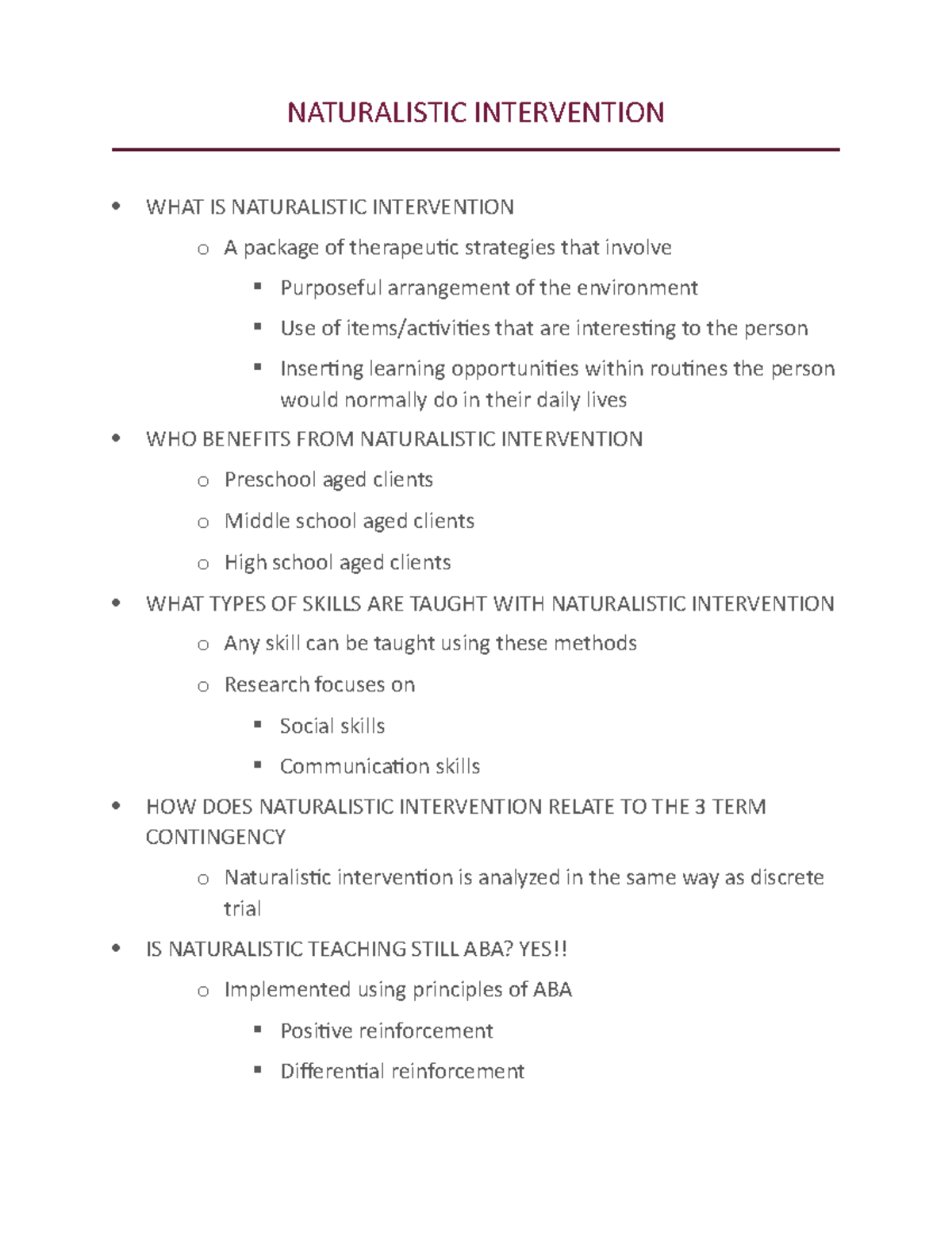 Naturalistic Intervention - Studocu