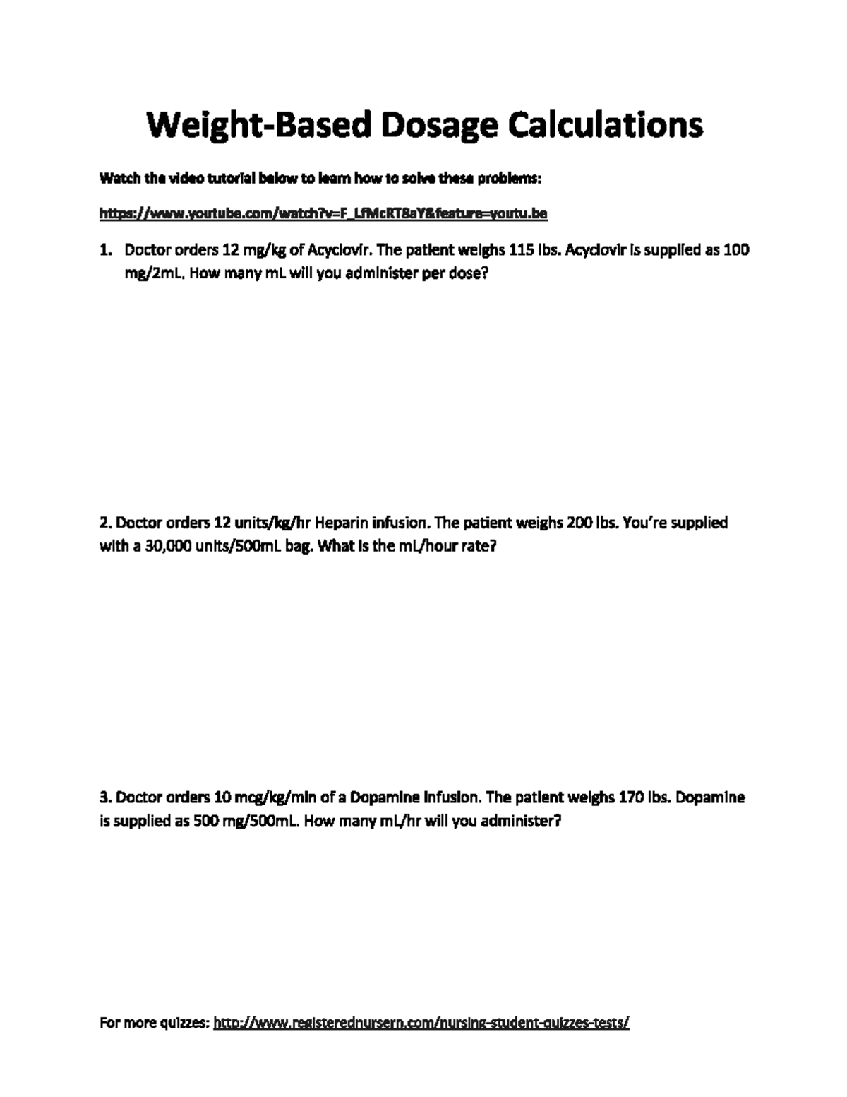 Weight based dosage calculations nursing - NSRG 200 - Studocu