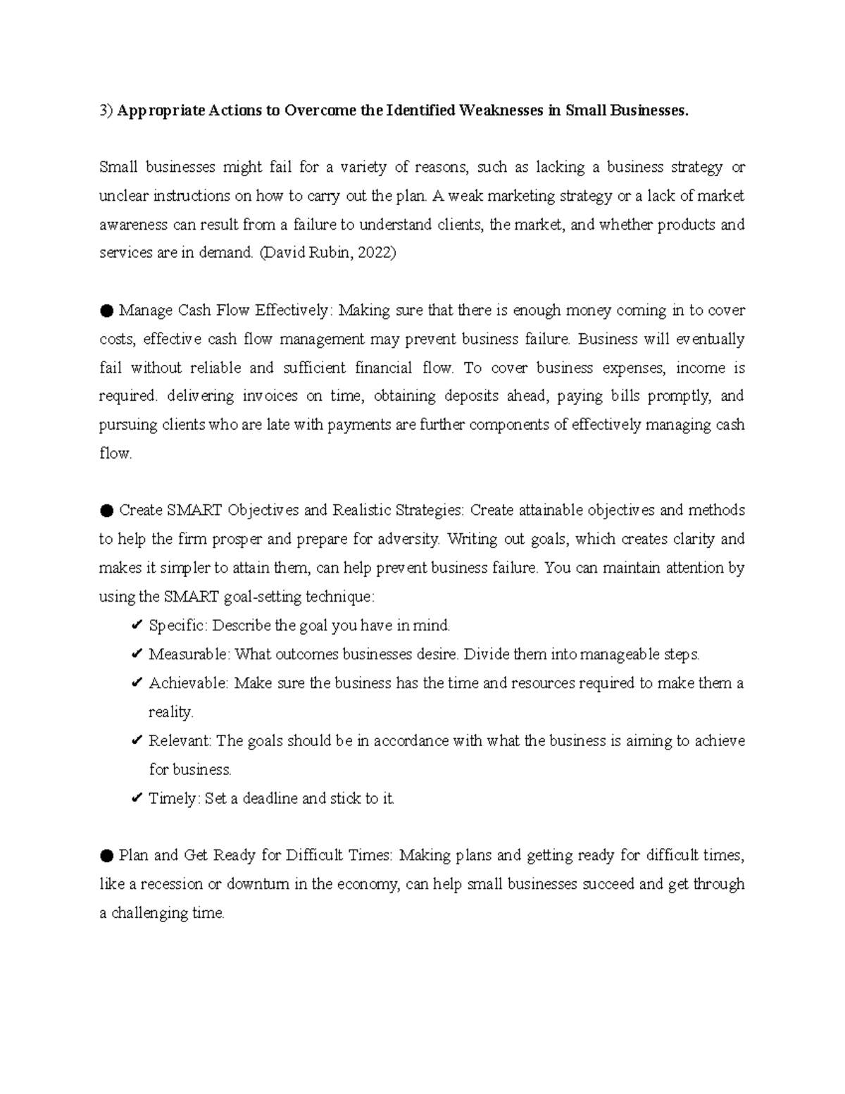 Accounting And Finance Appropriate Actions To Overcome The Identified Weaknesses In Small