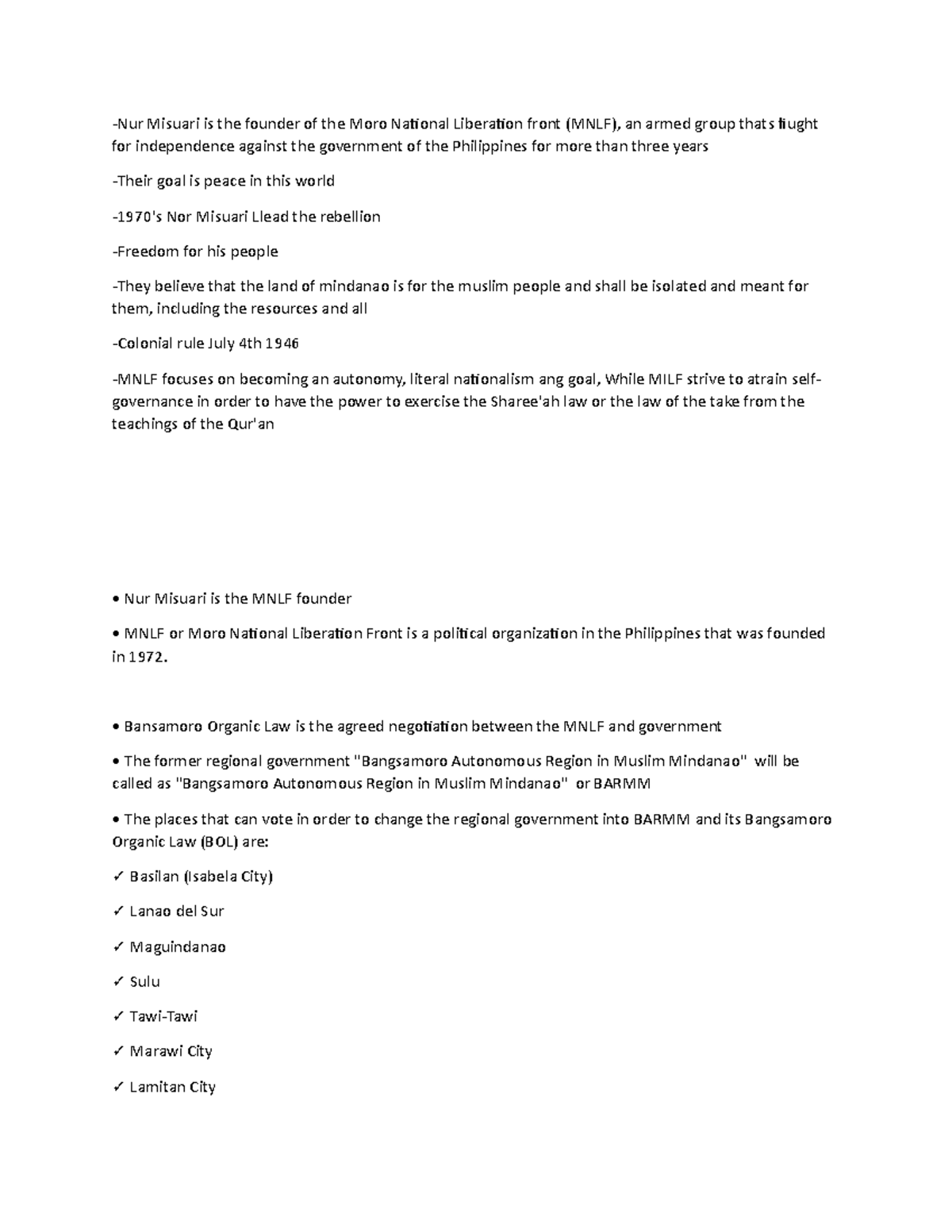 STS 10 - Nor Misuari Notes -Nur Misuari is the founder of the Moro ...