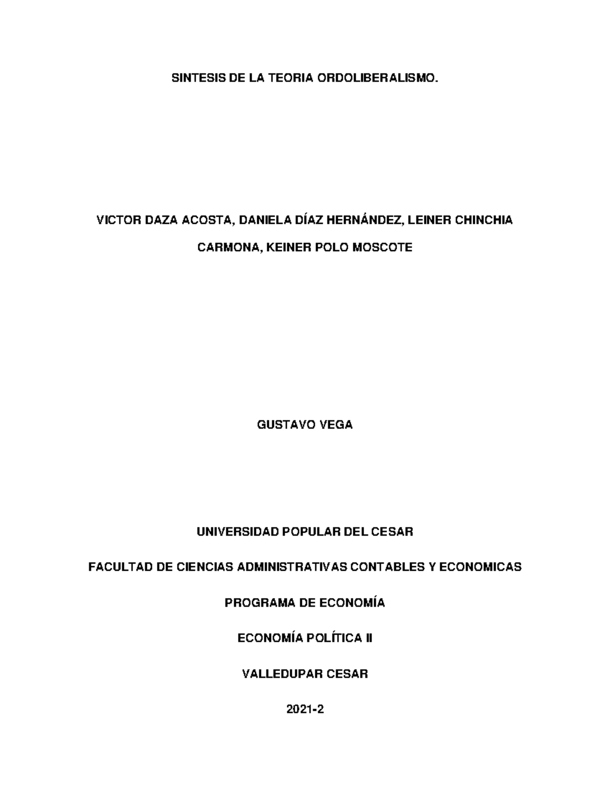 Ordoliberalismo y su Intervención en Europa del siglo XX - Fundamentos ...