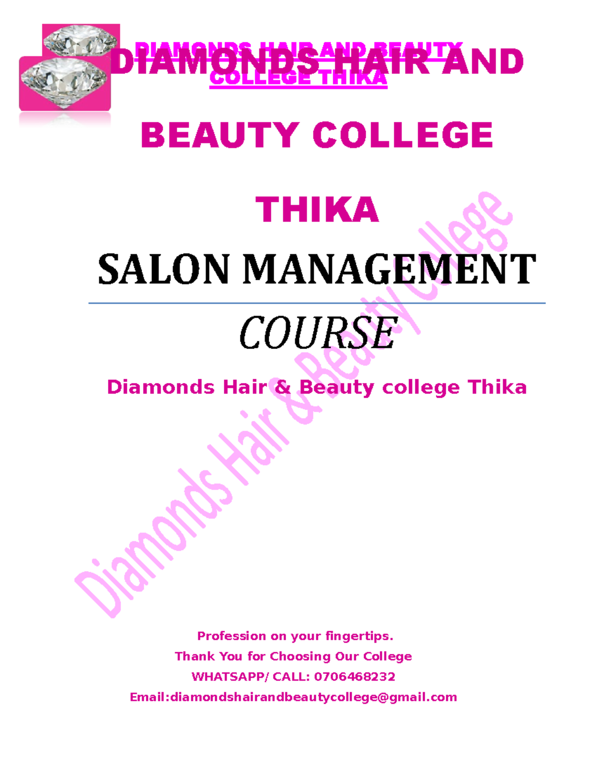 Diamonds HAIR AND Beauty College Thika-Salon management course ...