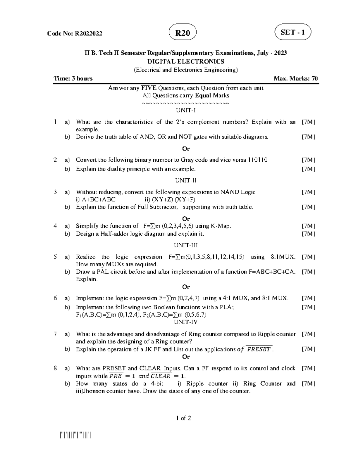 Digital- Electronics-JULY-2023 II-MID - II B. Tech II Semester Regular ...