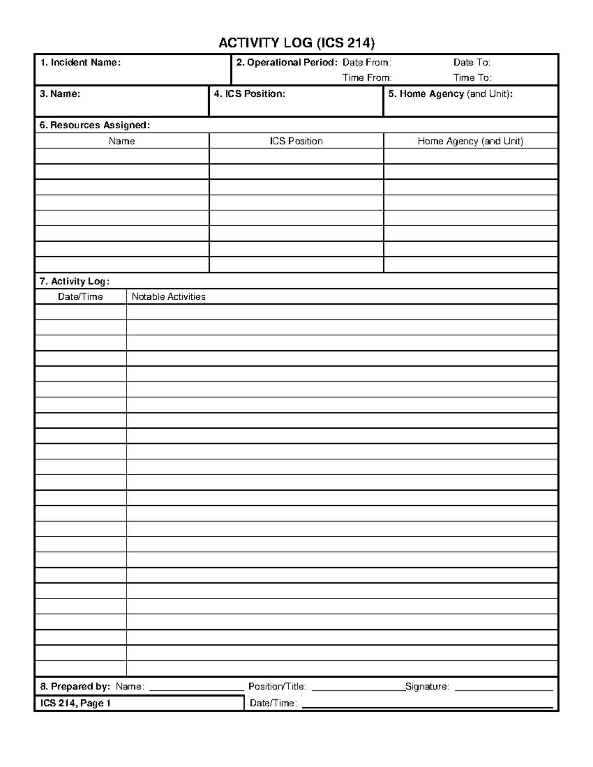 Ics form 214 activity log v3 - ACTIVITY LOG (ICS 214) Incident Name: 2 ...