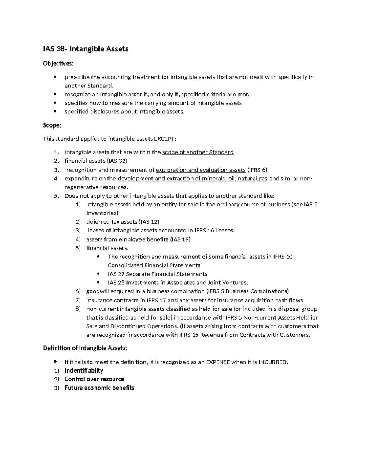 Discussion Notes- IAS 36,38, & 40 - IAS 38- Intangible Assets ...