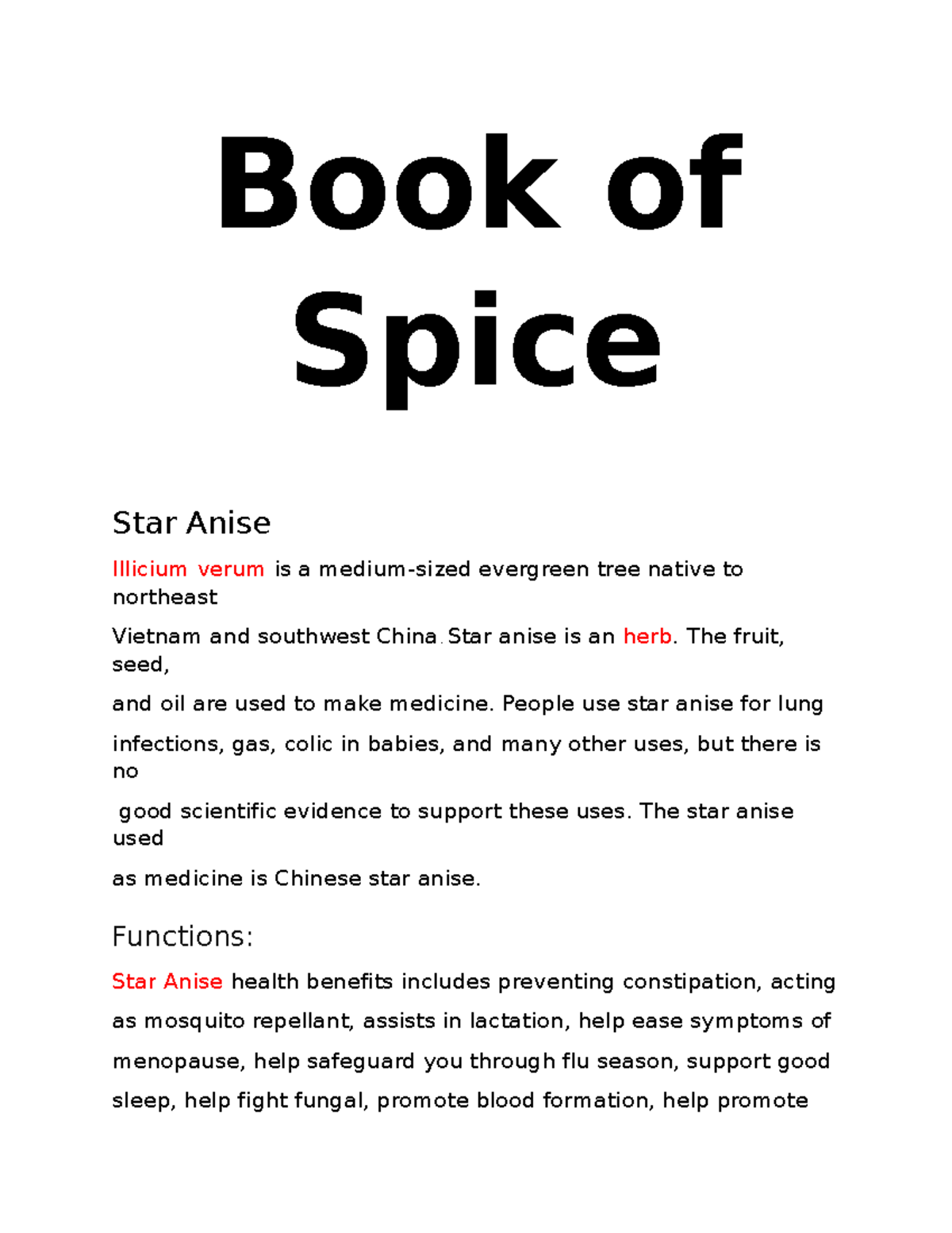 Spice Book of Life - hqwe - Book of Spice Star Anise Illicium verum is ...