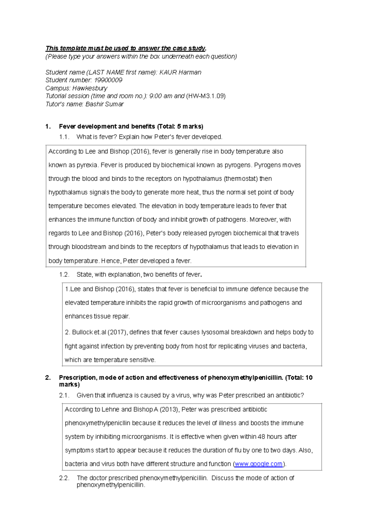 Case study - This template must be used to answer the case study ...