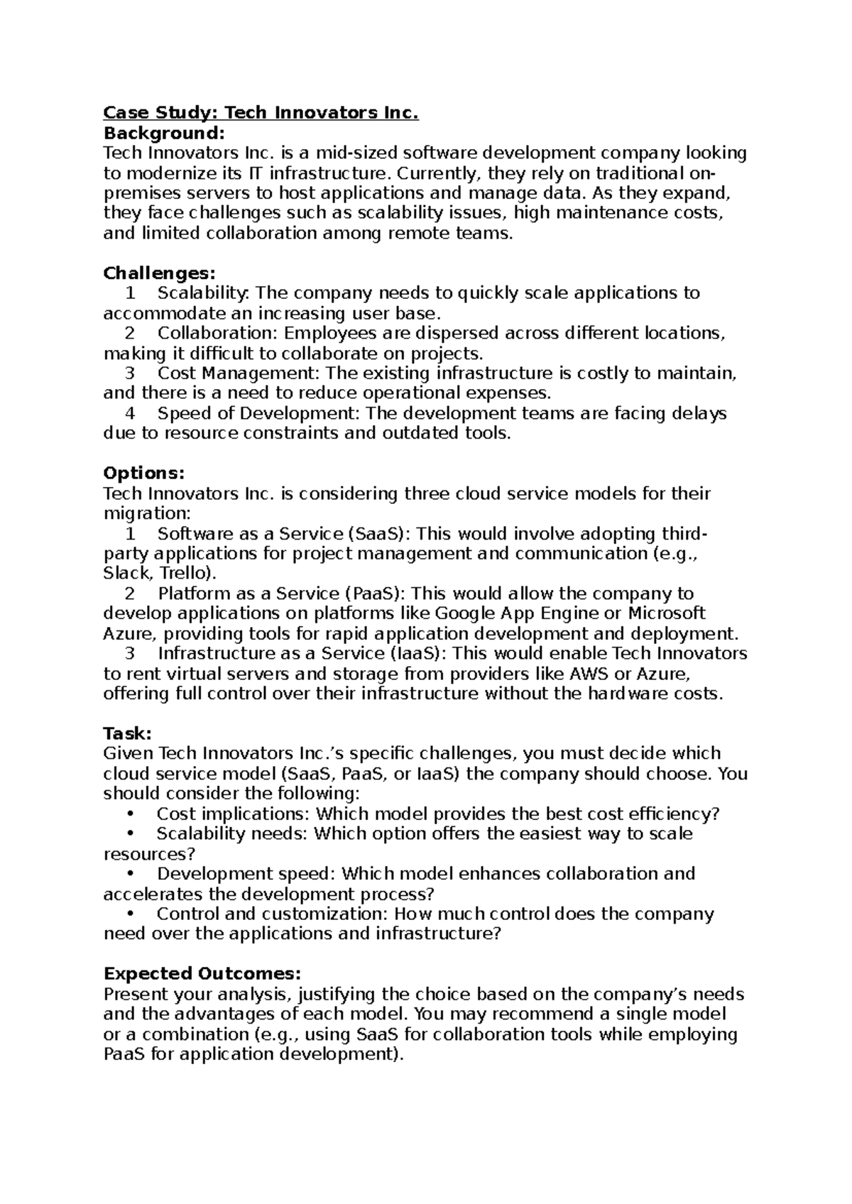 Case Study for Week 4 Session 2 - Case Study: Tech Innovators Inc ...