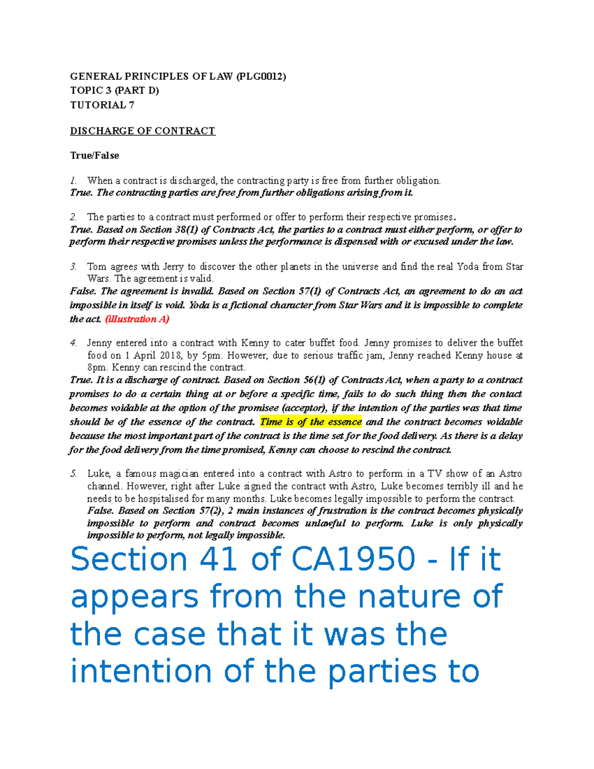 TUT 7 - Topic 3 (PART D) (answers) - GENERAL PRINCIPLES OF LAW (PLG0012 ...