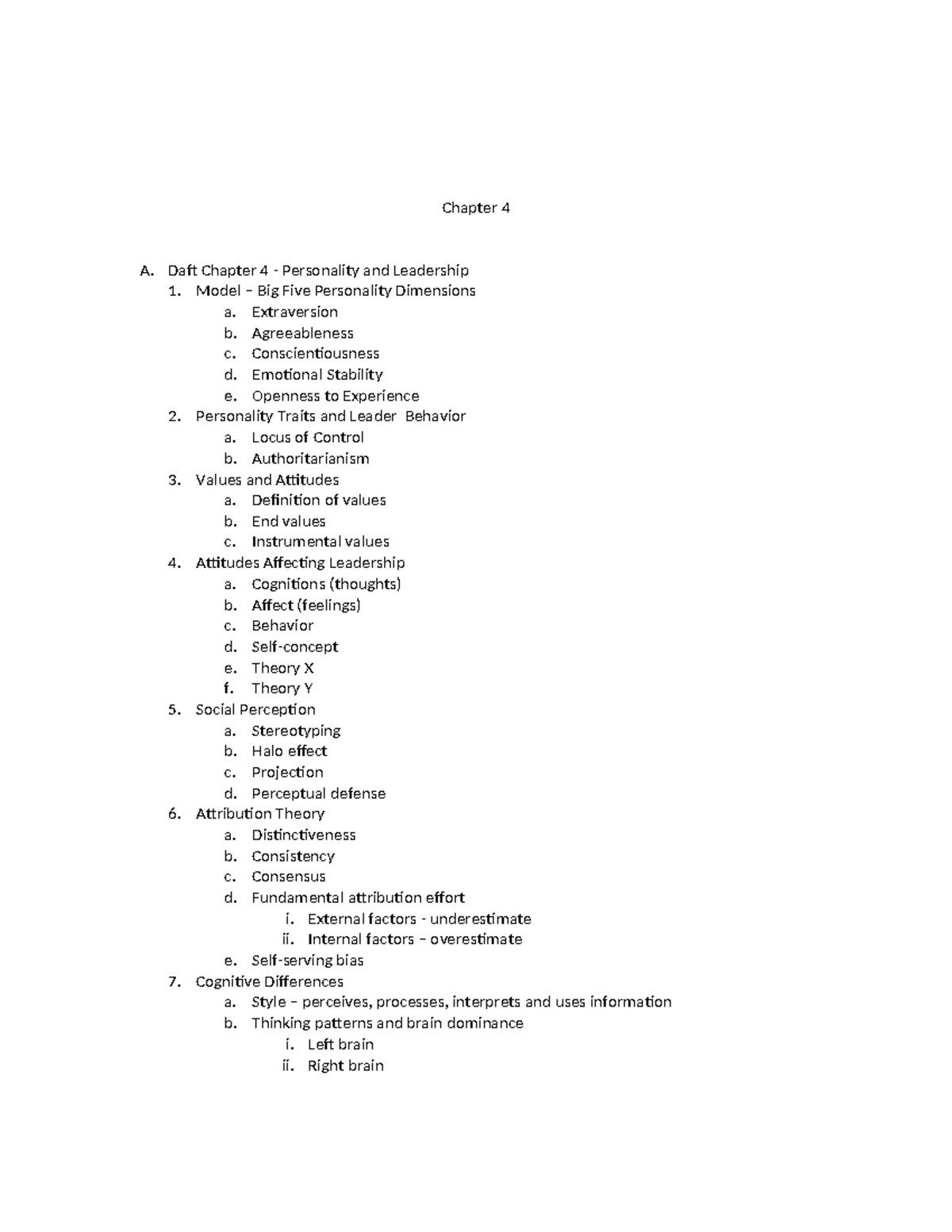 Daft Chapter 4 - Chapter 4 A. Daft Chapter 4 - Personality and Leadership Model – Big Five - Studocu