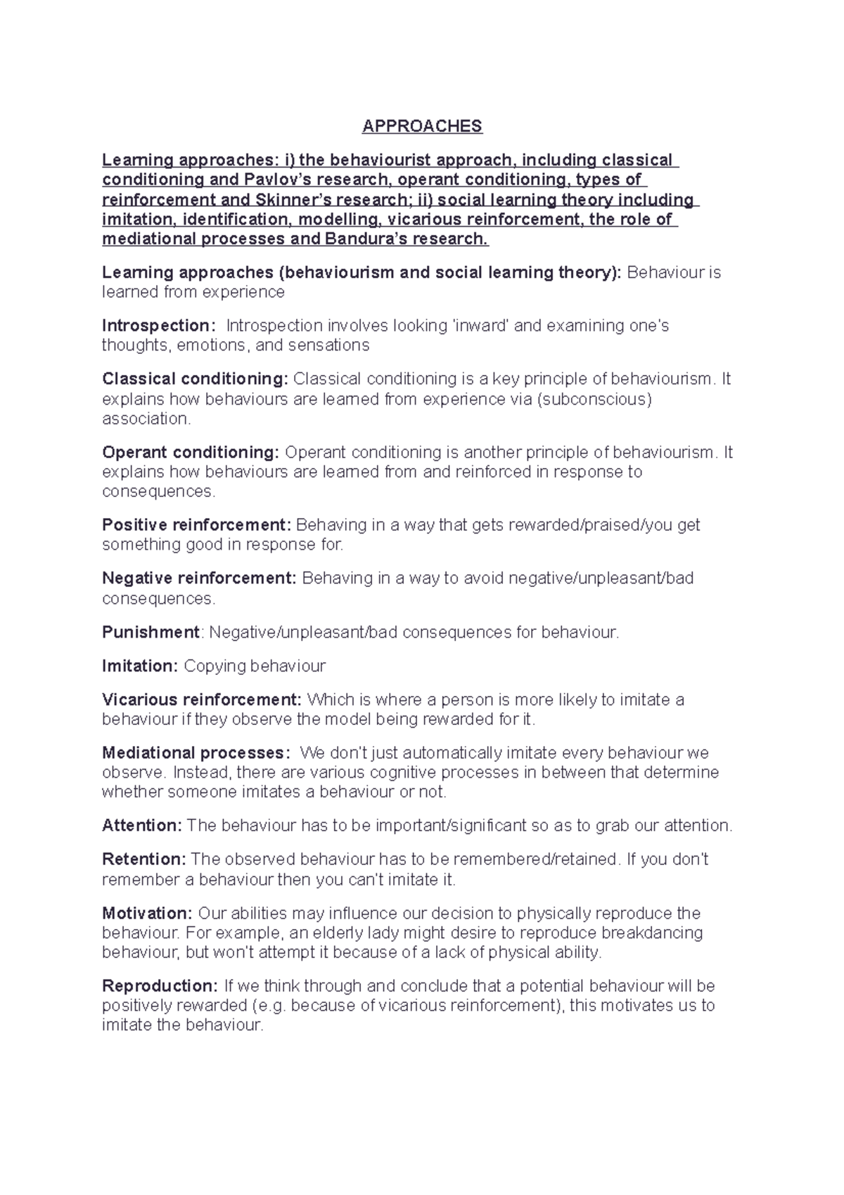 Approaches - APPROACHES Learning approaches: i) the behaviourist ...