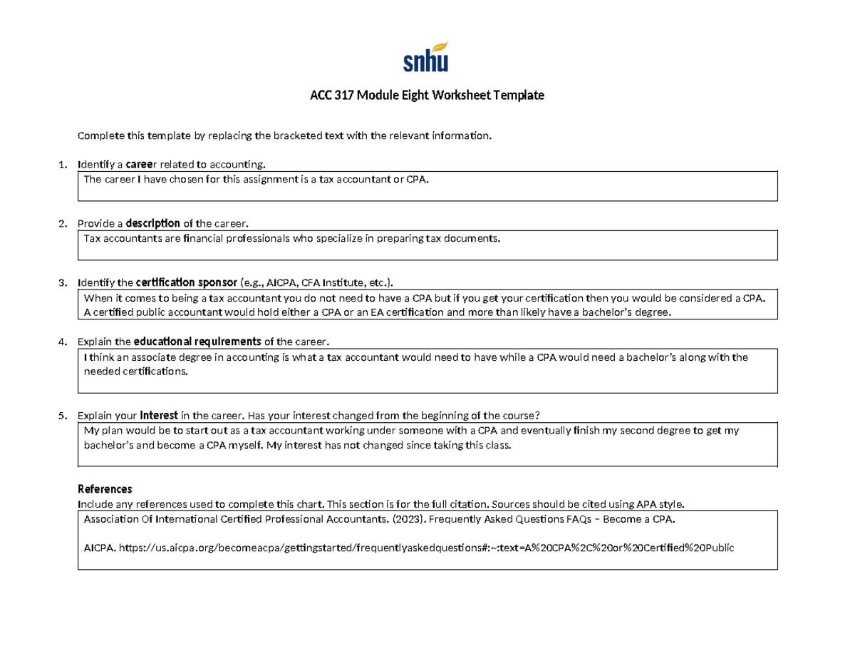 ACC 317 Module Eight Worksheet Template 3 - ACC 317 Module Eight ...