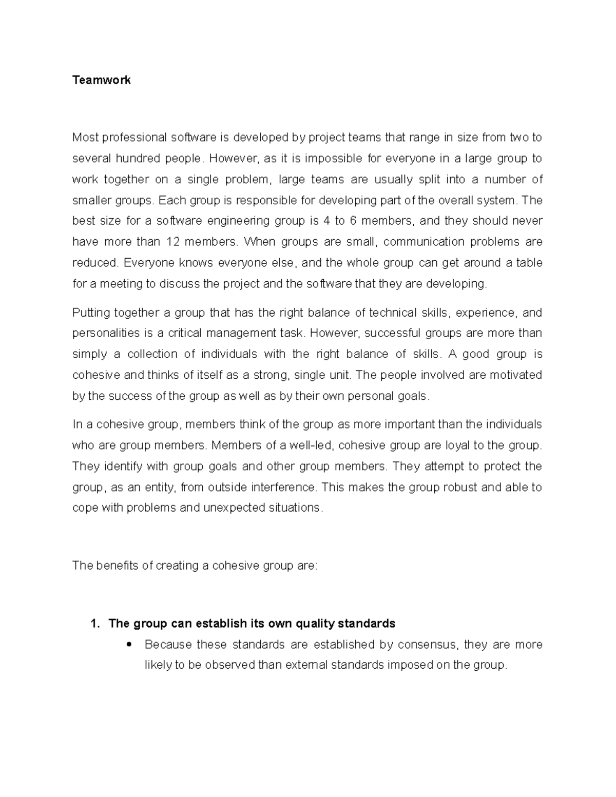 Teamwork - Teamwork Most professional software is developed by project ...