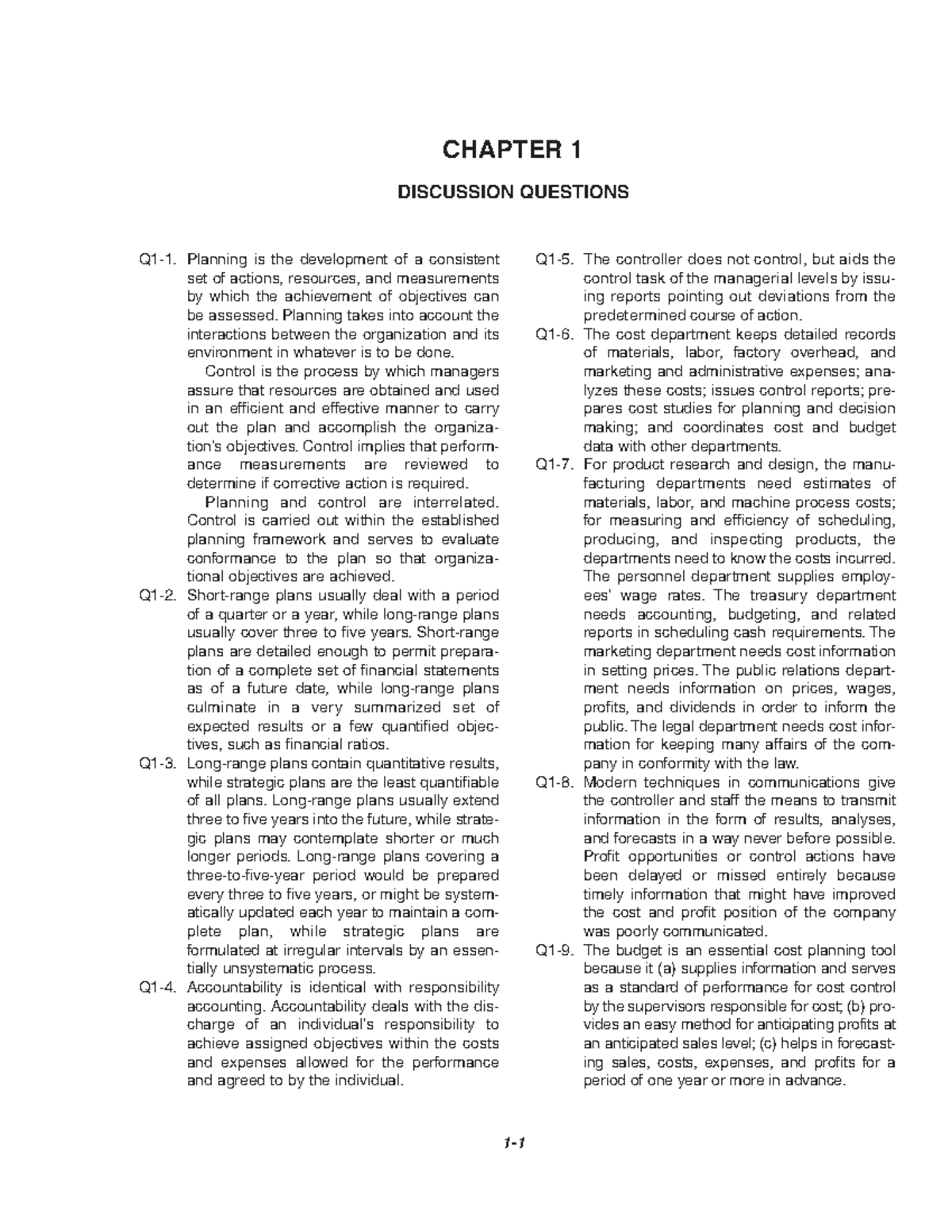 Ch01SM - book question - CHAPTER 1 DISCUSSION QUESTIONS 1- Q1-1 ...