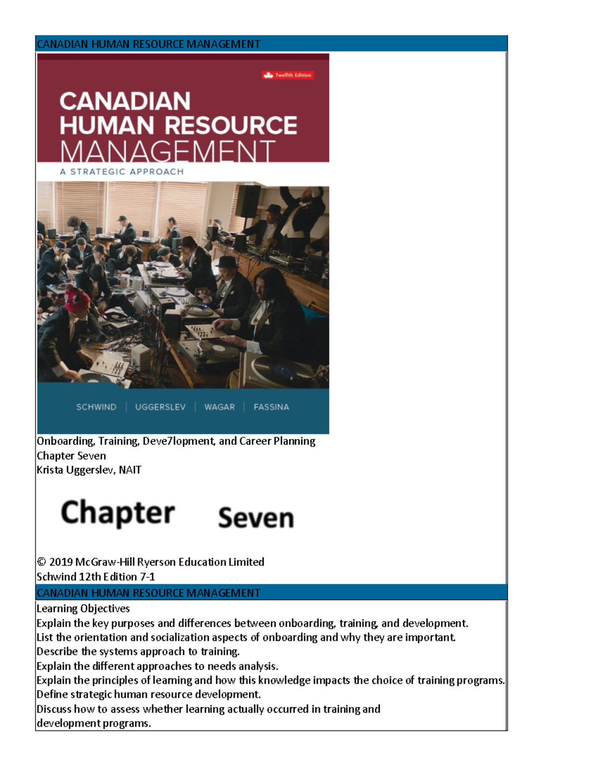 HRPD 701 Ch.7 Lecture Notes - CANADIAN HUMAN RESOURCE MANAGEMENT ...