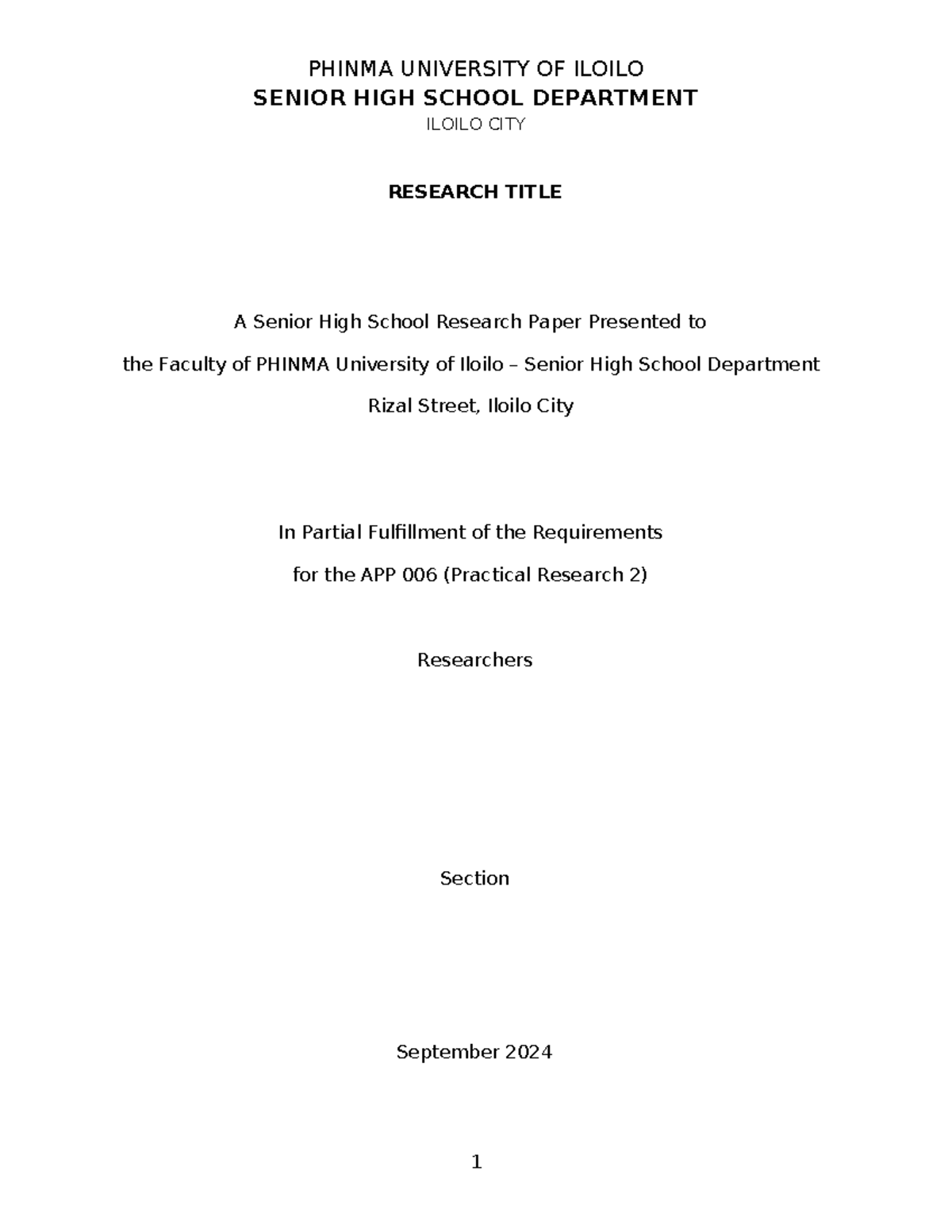 Chapter 1 Format - yes - SENIOR HIGH SCHOOL DEPARTMENT ILOILO CITY ...