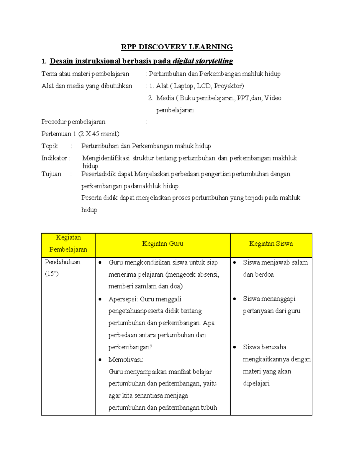 RPP DL - Tugas PPG Gelombang 2 - RPP DISCOVERY LEARNING 1. Desain instruksional berbasis pada ...