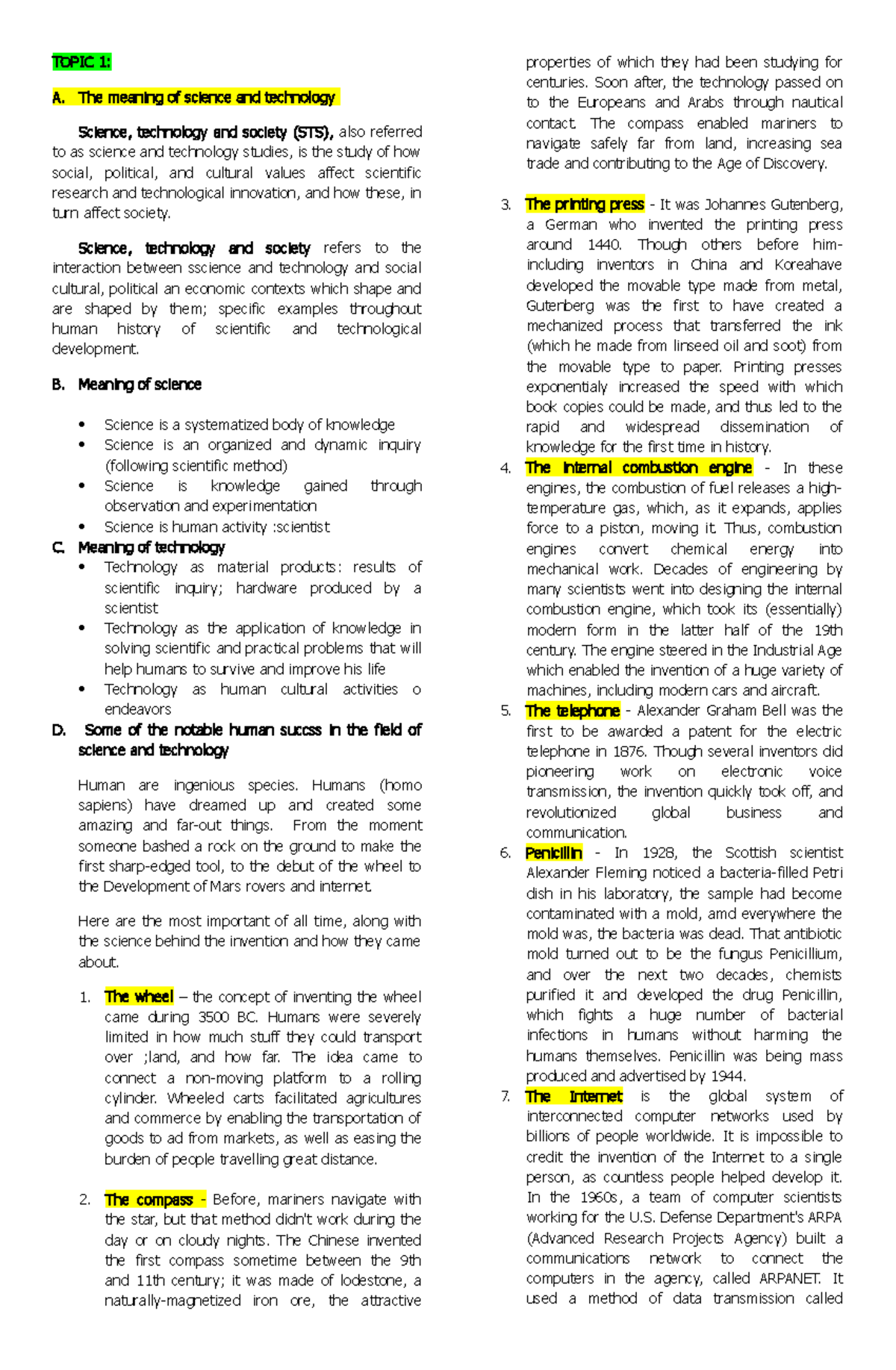 STS Hand Outs - Science, teachnology and society module for prelim ...