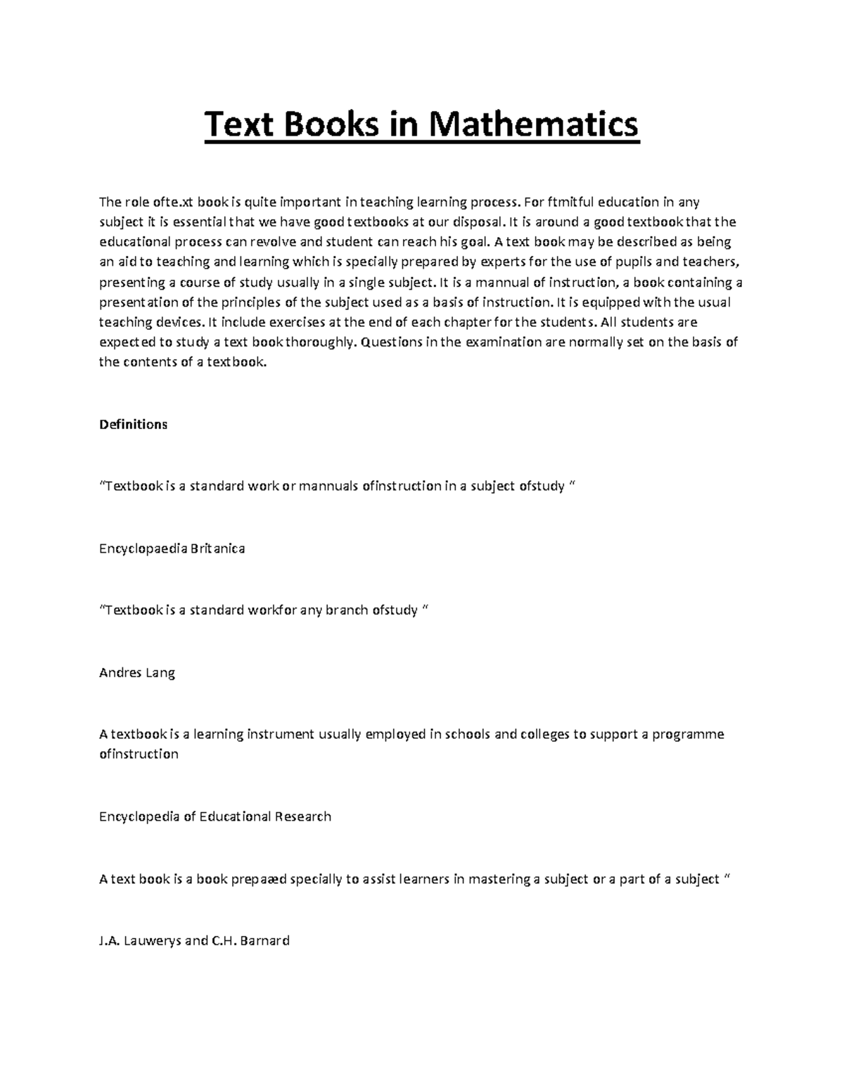 Text Books in Mathematics - For ftmitful education in any subject it is ...